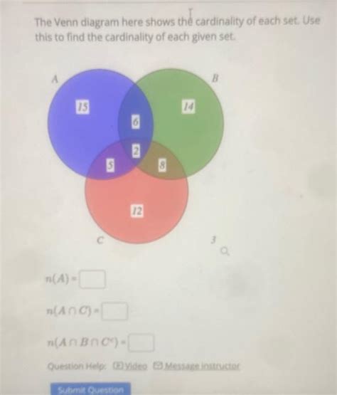 Solved The Venn Diagram Here Shows The Cardinality Of Each