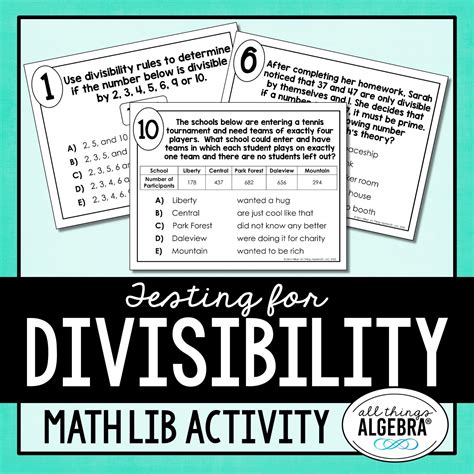 Divisibility Rules Testing For Divisbility Math Lib Activity All