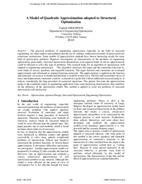 Pdf A Model Of Quadratic Approximation Adapted To Structural Optimization