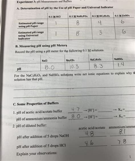 Solved Experiment 3 Ph Measurements And Buffers A