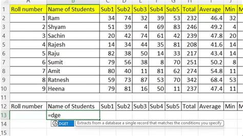 How To Use Dget Formula In Microsoft Excel In Hindi