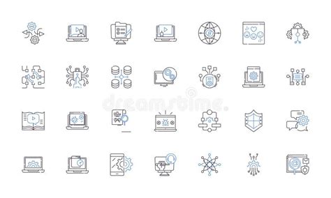 Digital Security Line Icons Collection Encryption Firewall