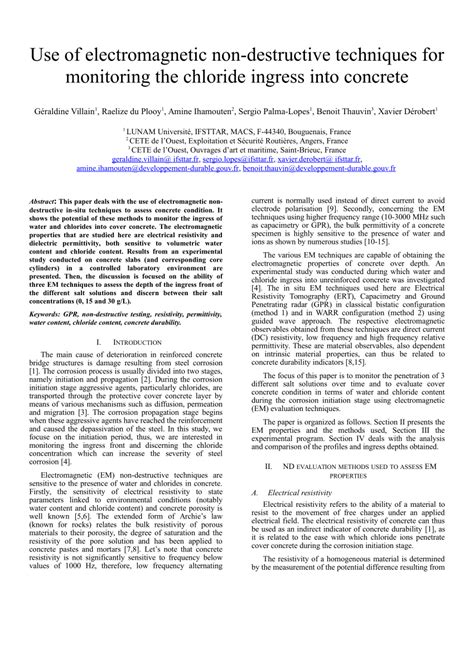 Pdf Use Of Electromagnetic Non Destructive Techniques For Monitoring Water And Chloride