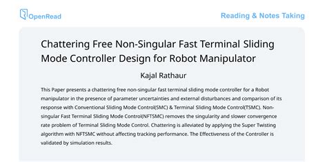 Chattering Free Non Singular Fast Terminal Sliding Mode Controller Design For Robot Manipulator