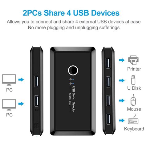 2x4 Usb20 프린터 공유 스위치 선택기 장치 분배기 두 대의 컴퓨터 공유 키보드 마우스 프린터 용 4 포트 스위치