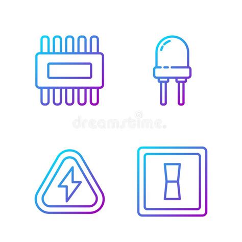 Set Line Electric Light Switch High Voltage Processor With Microcircuits Cpu And Light