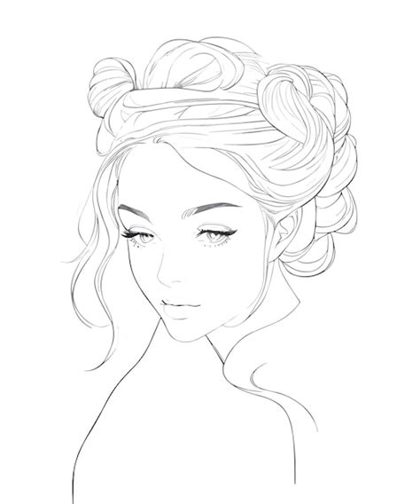 Premium Vector A Sketch Of A Girl With A Bun