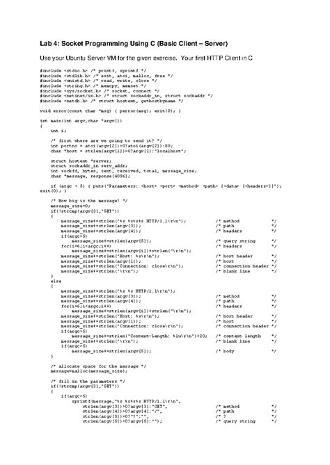 Lab 4 Socket Programming Using C 4 Your First Client In C