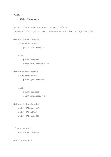 unit 3 programming learning journal part 1 code of the program print count down and count