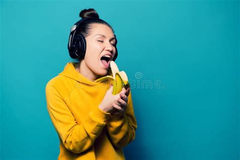 Pretty Girl Putting A Banana In Her Mouth Stock Image Image Of Food