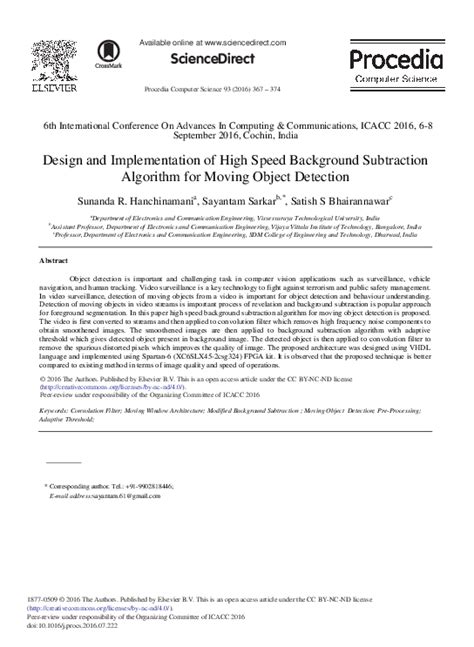 Pdf Design And Implementation Of High Speed Background Subtraction