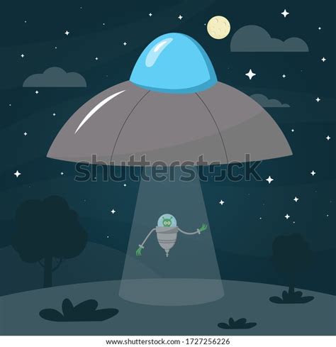 Alien Descending Spaceship Vector Illustration Flat Stock Vector Royalty Free 1727256226