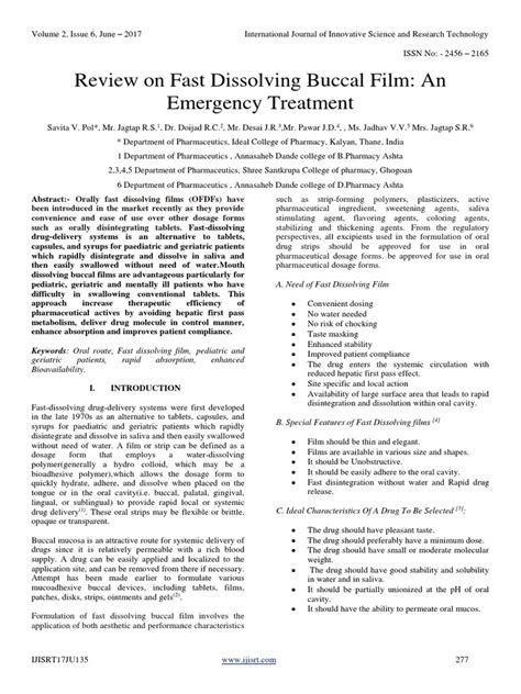Review On Fast Dissolving Buccal Film An Emergency Treatment Pdf