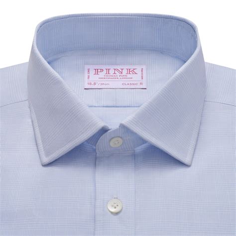Pale Blue And White Classic Fit Prince Of Wales Check Formal Shirt