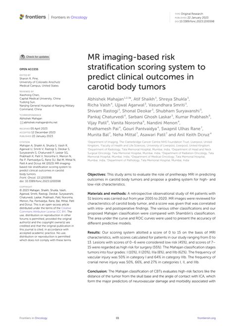 Pdf Mr Imaging Based Risk Stratification Scoring System To Predict Clinical Outcomes In