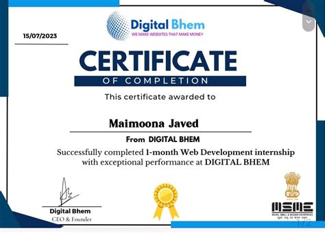maimoona javed on linkedin digitalbhem internship2023