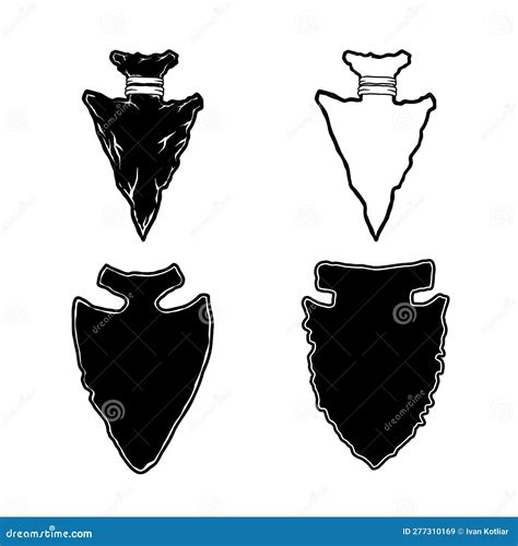 Set Of Illustration Of Stone Arrowhead Design Element For Poster Card