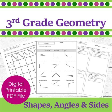 3rd Grade Geometry Worksheets Shapes Angles Sides Printable Pdf Etsy