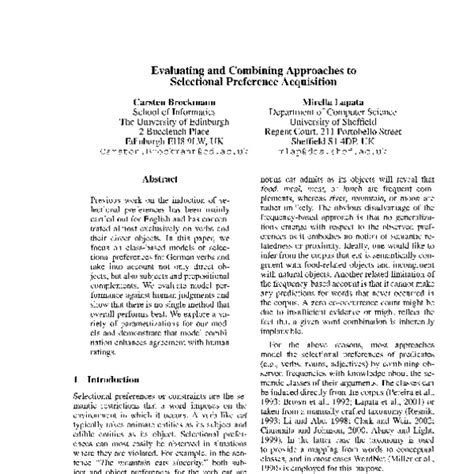 Evaluating And Combining Approaches To Selectional Preference Acquisition Acl Anthology