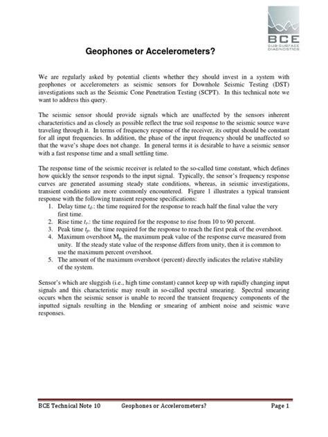 Geophones Or Accelerometers Bce Technical Note 10 Pdf Accelerometer Telecommunications