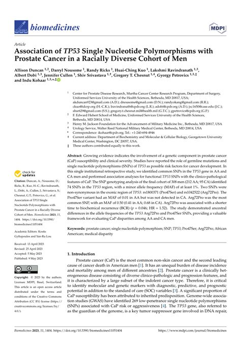 Pdf Association Of Tp53 Single Nucleotide Polymorphisms With Prostate