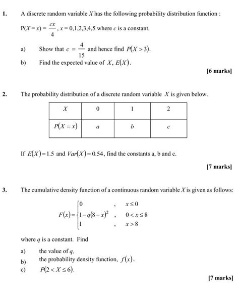 1. A discrete random variable $X$ has the | StudyX