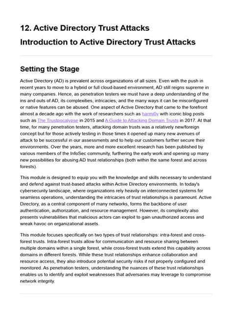 Active Directory Trust Attacks Pdf Active Directory Computer Security