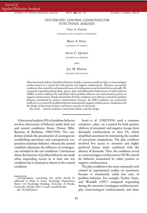 Pdf Test Specific Control Conditions For Functional Analyses