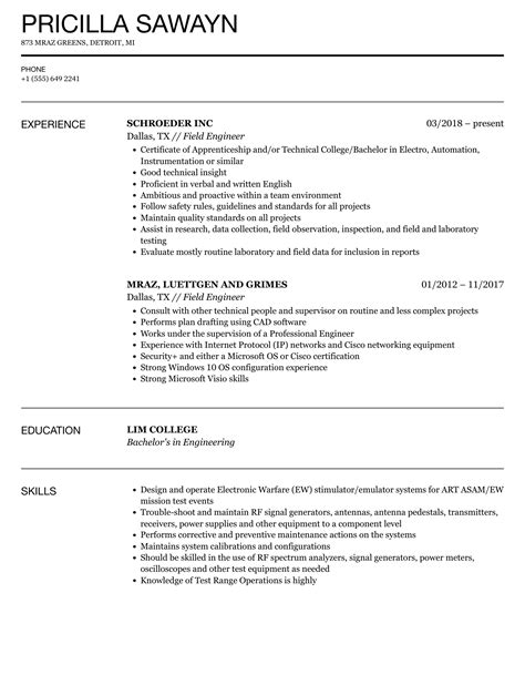Field Engineer Resume Samples Velvet Jobs Field Engineer Resume Samples Velvet Jobs