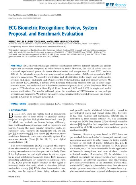Pdf Ecg Biometric Recognition Review System Proposal And Benchmark