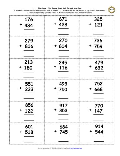 y3 formal written addition of 3 digit numbers 18 flip cards teaching
