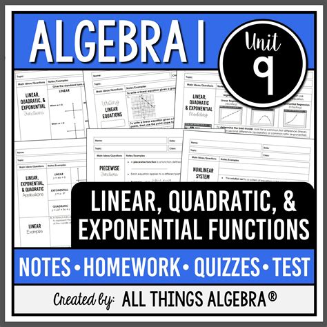 Algebra 1 Unit 9 Linear Exponential And Quadratic Functions All Things Algebra®