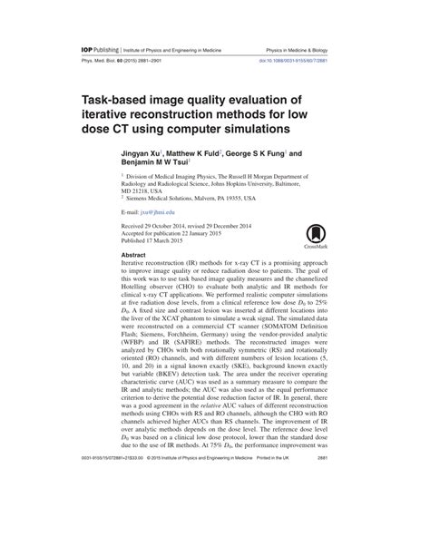 Pdf Task Based Image Quality Evaluation Of Iterative Reconstruction