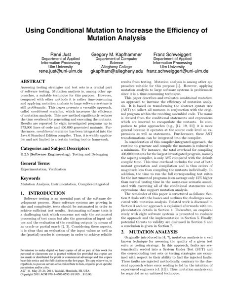 Pdf Using Conditional Mutation To Increase The Efficiency Of Mutation