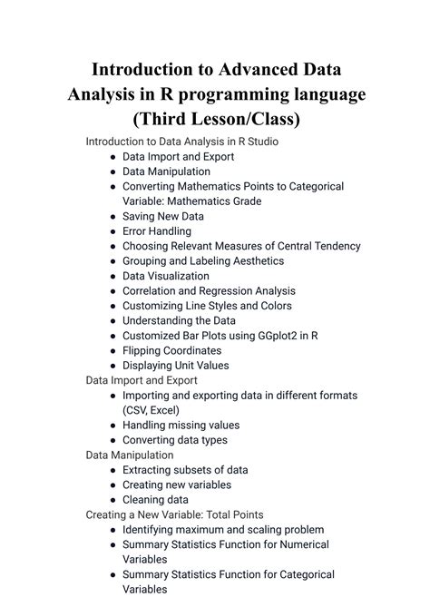 SOLUTION Introduction To Advanced Data Analysis In R Programming Language Third Lesson Class