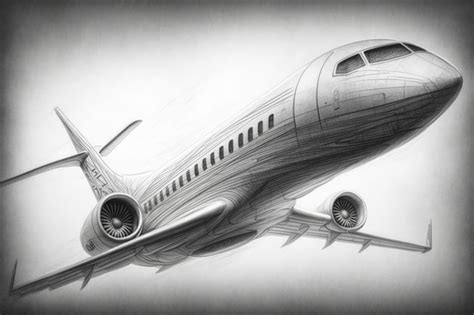 Detailed Pencil Sketch Of Airplane With Focus On Its Sleek And