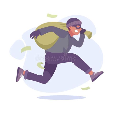 Man Criminal Escape With Sack Of Money Commit Crime And Theft Vector