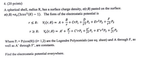Solved 4 20 Points A Spherical Shell Radius R Has A Chegg Com