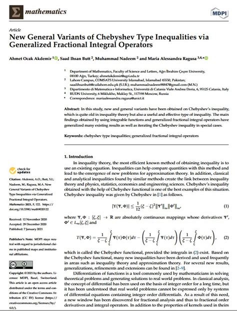 Mathematics Mdpi On Linkedin New General Variants Of Chebyshev Type