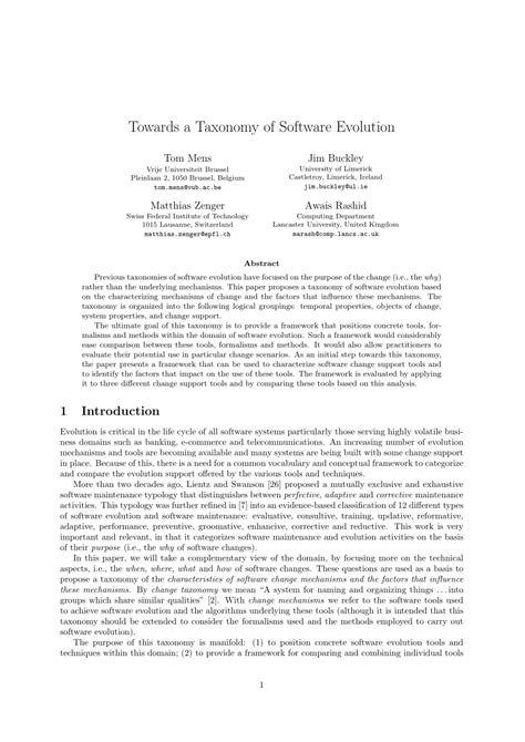 Pdf Towards A Taxonomy Of Software Evolution