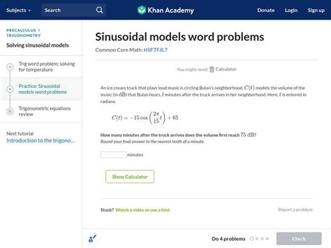 Khan Academy Sinusoidal Models Word Problems Unknown Type For 9th 10th Grade Lesson Planet