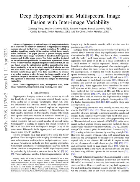 Pdf Deep Hyperspectral And Multispectral Image Fusion With Inter Image Variability