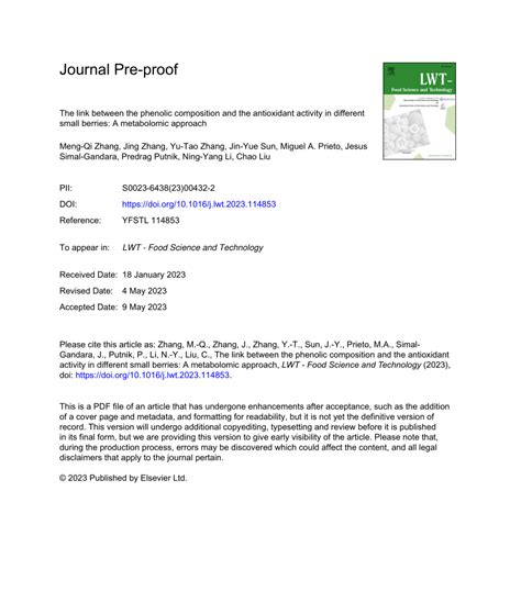 Pdf The Link Between The Phenolic Composition And The Antioxidant Activity In Different Small