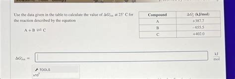 Solved Use The Data Given In The Table To Calculate The Chegg