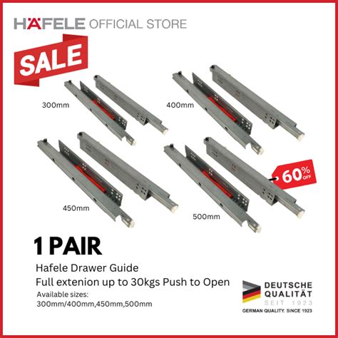 Hafele Push To Open Drawer Guide Soft Close C Runner B 25F P Galvanized 300 400 450 500mm