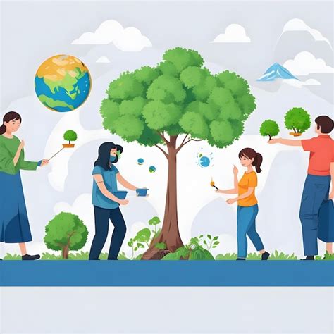 Premium Photo World Environment Day World Environments Day Trees Care Flat Cartoon