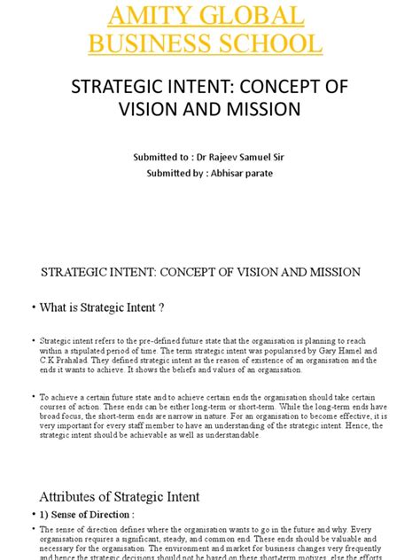 Strategic Intent Concept Of Vision And Mission Pdf Intention Goal