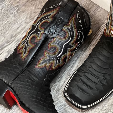 Men S Black Python Leather Boots With Red Soles Texas Boot Ranch