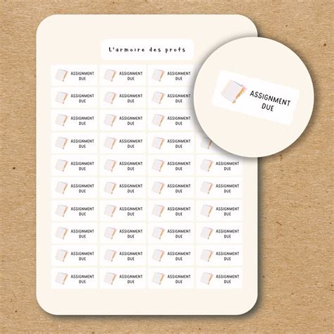 Assignment Due Stickers For Teacher And Student Planner School