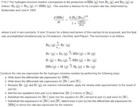 Solved P19.7 The hydrogen-bromine reaction corresponds to | Chegg.com